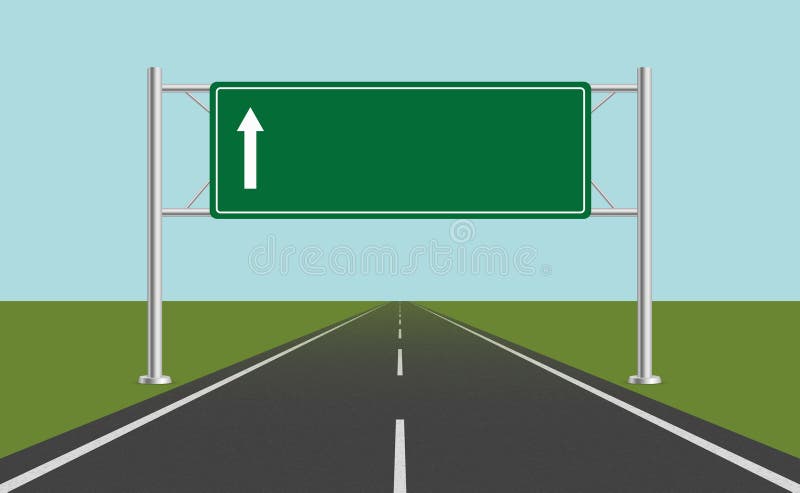 Perspective View Road Track with Green Sign Board. Empty Highway with ...