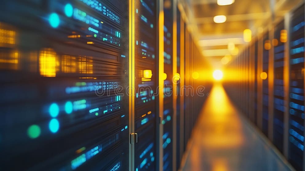 Server Room Data Center Flashing Lights Blinking Processing Information ...