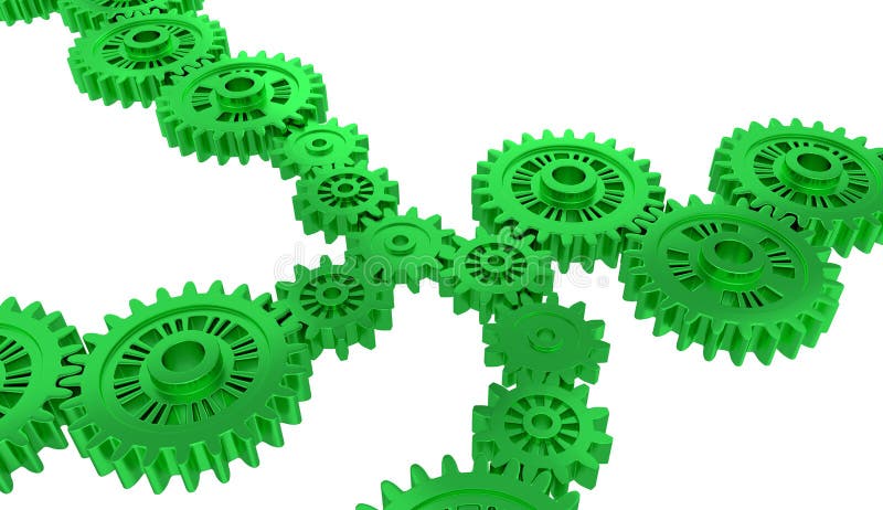 Perspective View of Several Green Gears Stock Illustration ...