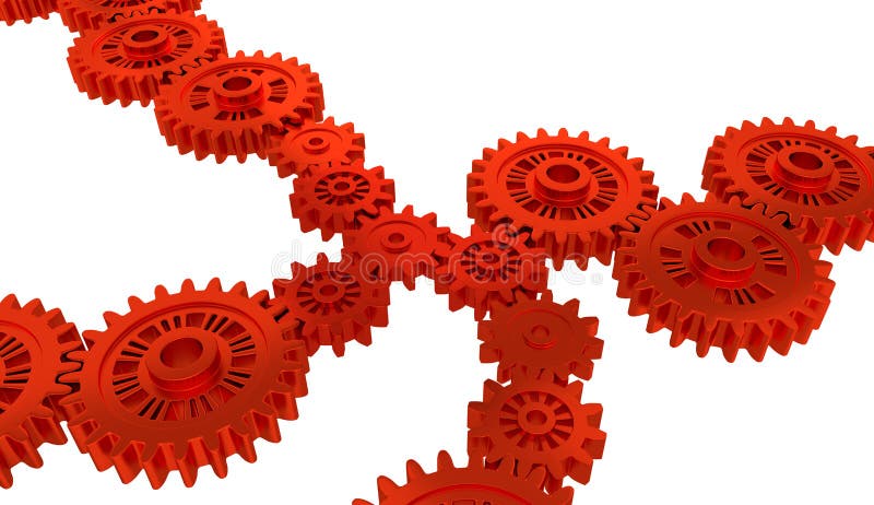 Perspective View of Several Red Gears Stock Illustration - Illustration ...