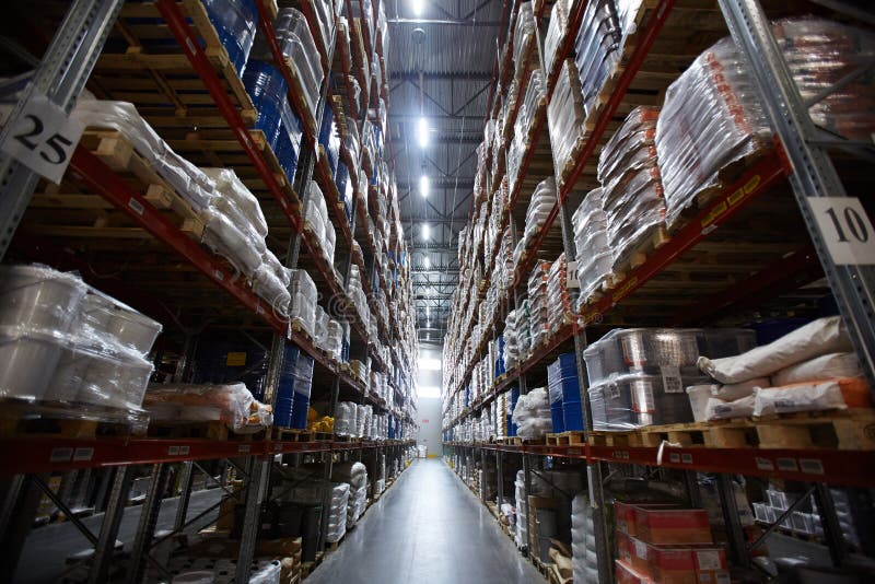 Perspective View of Shelf Rows in Empty Warehouse Stock Photo - Image ...