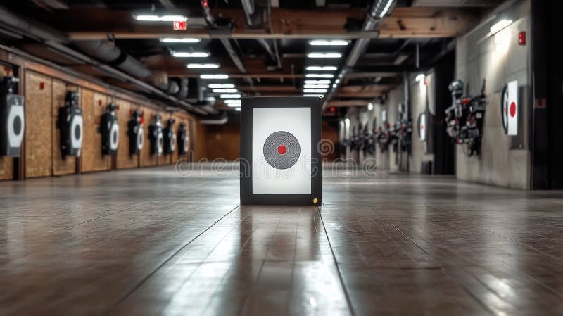 Perspective View of Shooting Range with Targets Lined Along the Walls ...