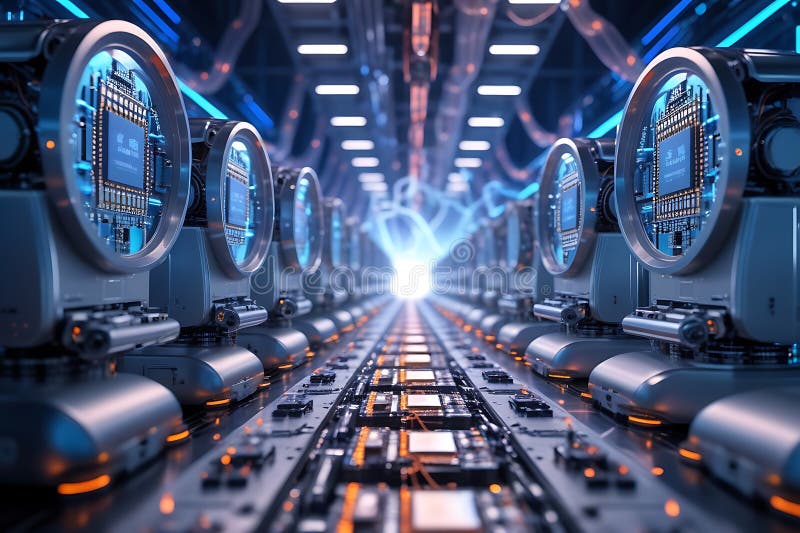 Futuristic Computer Servers Arrayed in a Row with Glowing Circuit ...