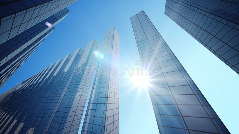 Perspective View, the Skyscraper is Directed To the Sky and Sun Stock ...