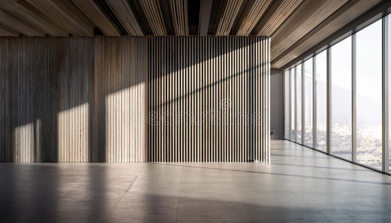 Perspective View on Slatted Concrete Partition in Sunlit Abstract ...