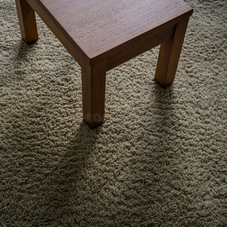 Perspective View of Small Teak Table on Beige Carpet. Stock Photo ...