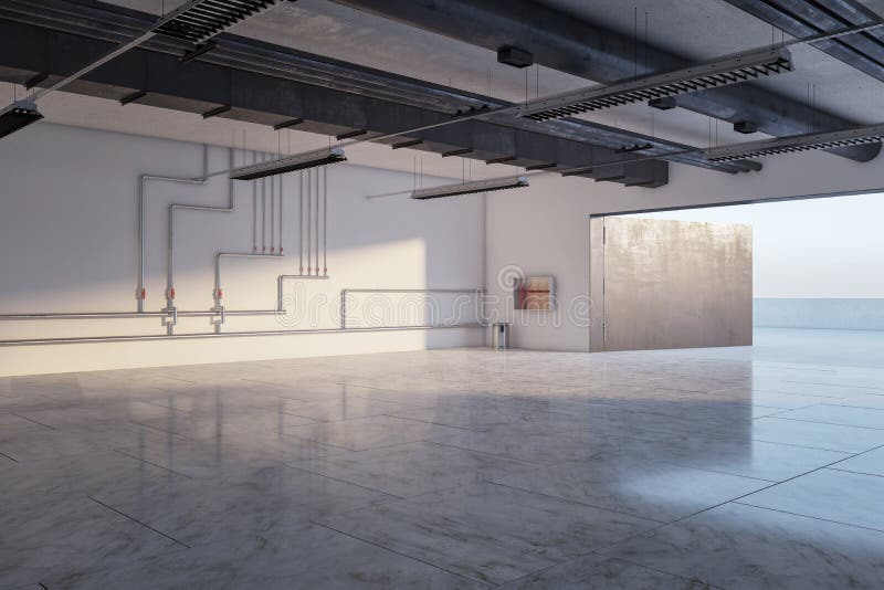 Perspective View on Spacious Empty Underground Hall for Car ...