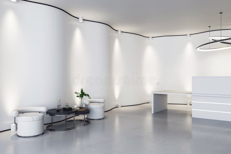 Perspective View on Spacious Reception Area in Light Interior Design ...