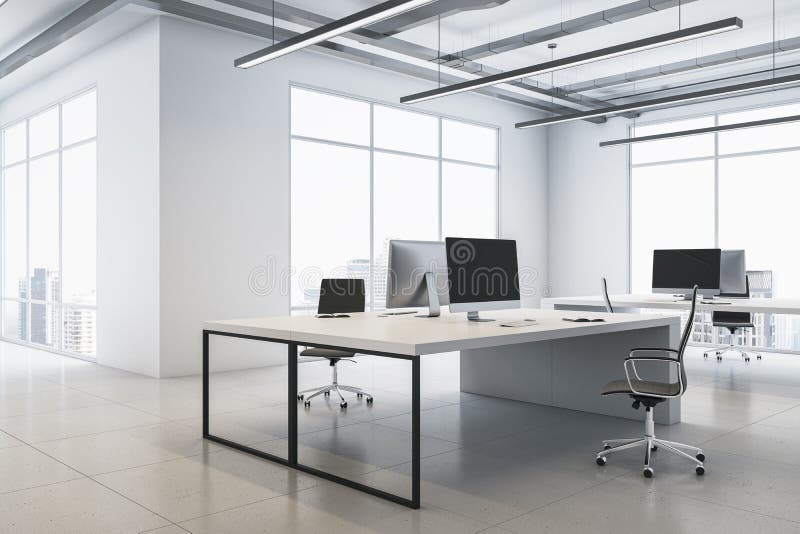 Perspective View on Stylish Workspace Table with Modern Computers on ...