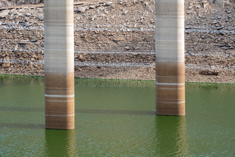 Perspective View of Support Pillars of Bridge or Highway through River ...