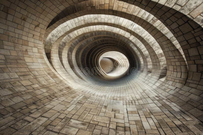 Perspective View of a Swirling Brick Tunnel Structure with a Hypnotic ...