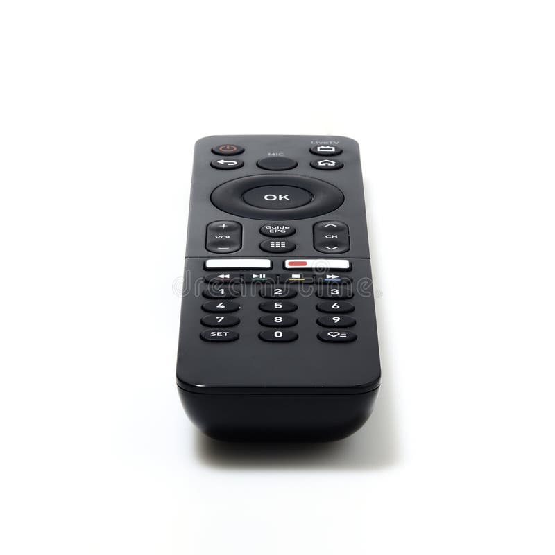 Perspective View of Television and Audio Remote Control on White Stock ...