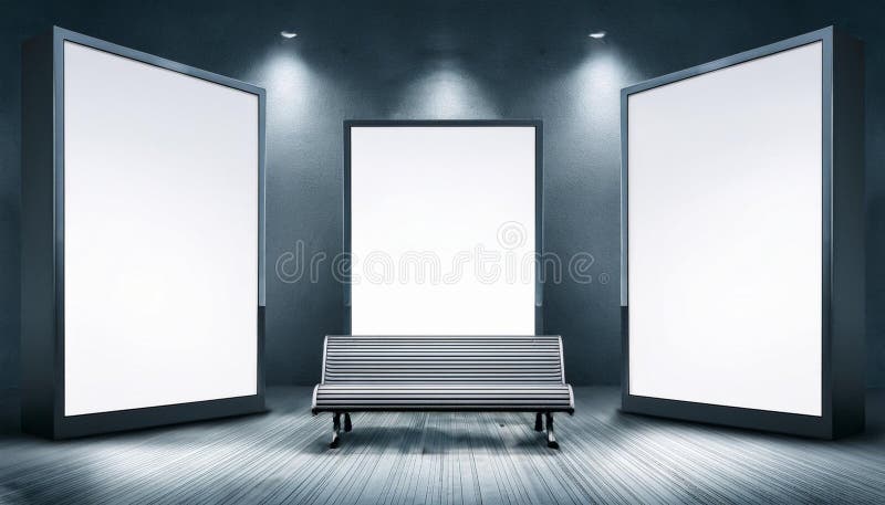 Perspective View on Three Blank White Glowing Screens with Space for ...