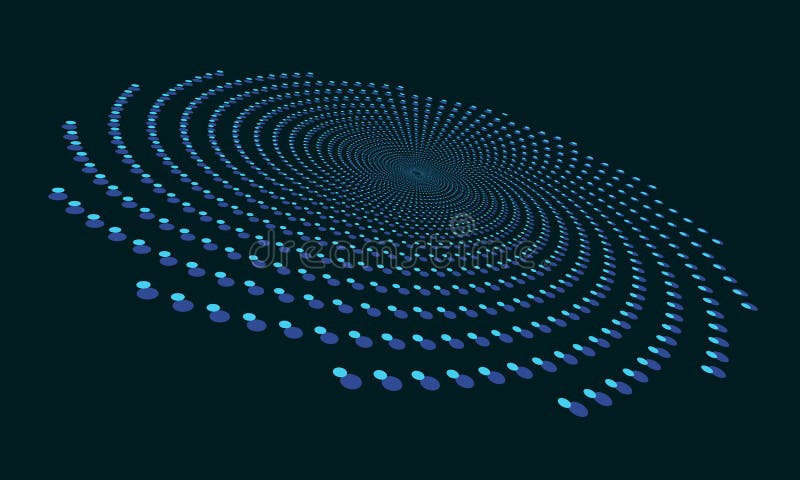Perspective View To Blue Abstract Halftone Dotted Circle. Spiral ...