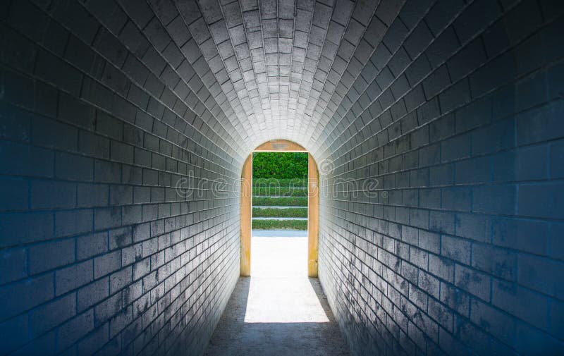 Perspective View in the Tunnel with Natural Light at the End of the ...