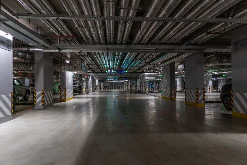Perspective View of Underground Parking for Cars Stock Image - Image of ...
