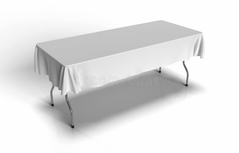 Perspective View of a White Half Drape Tablecloth Over a Trestle Table ...