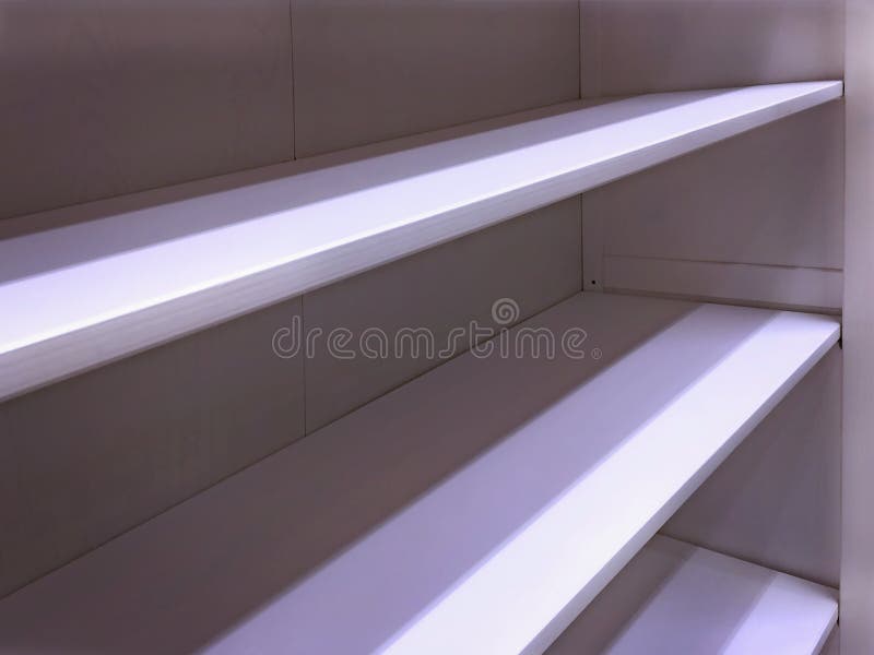 Perspective View of White Wooden Shelf Stock Photo - Image of space ...