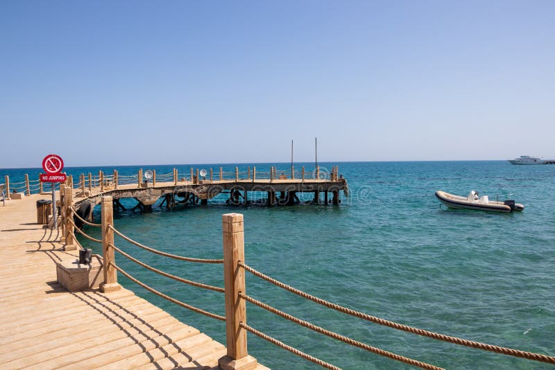 Perspective View of Wooden Pier at Sea in Hurghada, Egypt Stock Photo ...