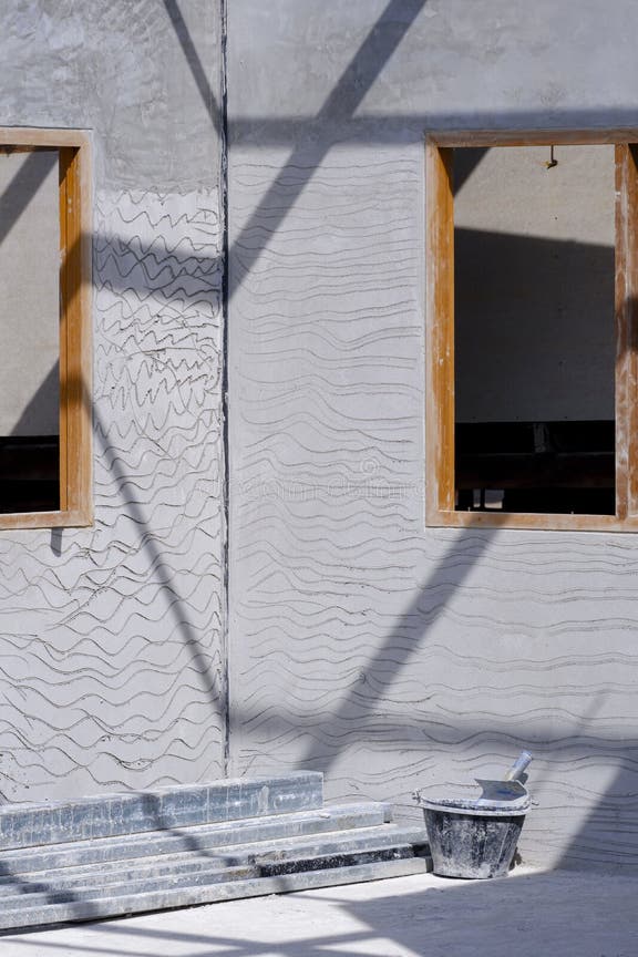 Window Frames on Concrete Wall with Many Carbon Steel Rectangular Tubes ...