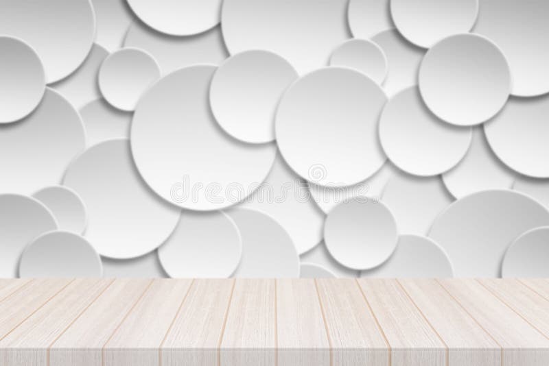 Perspective White Wood Table Top with Paper Circle Banner Stock Photo ...