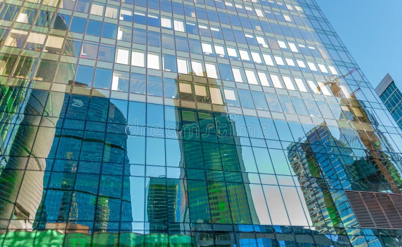 Perspective Wide Angle View To Blue Glass Building Skyscraper Stock ...