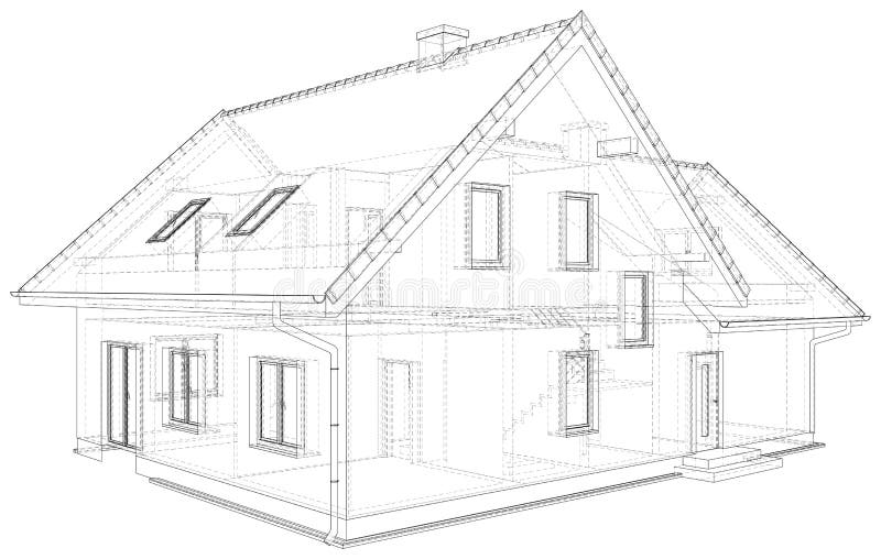 Perspective Wireframe of House Exterior. Vector Created of 3d. Stock ...