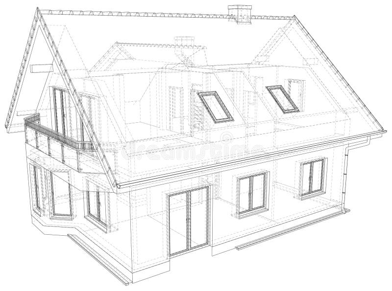 Perspective Wireframe of House Exterior. Vector Created of 3d. Stock ...