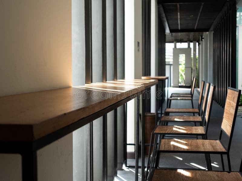 Perspective Wooden Table in Bar Space Stock Photo - Image of modern ...