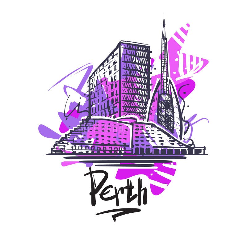 Perth Abstract Art Color Drawing. Perth Sketch Vector Illustration ...
