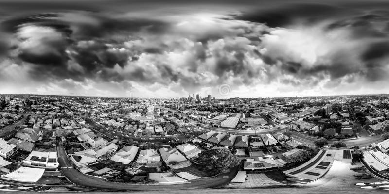Perth Aerial Skyline at Sunset, Australia. Full Spherical Seamless ...