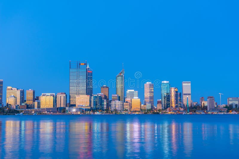 PERTH, AUSTRALIA, JANUARY 18, 2020: Night View of Perth Across Swan ...