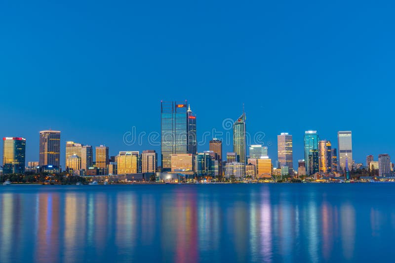 PERTH, AUSTRALIA, JANUARY 18, 2020: Night View of Perth Across Swan ...