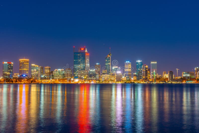 PERTH, AUSTRALIA, JANUARY 18, 2020: Night View of Perth Across Swan ...