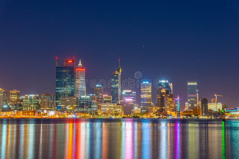 PERTH, AUSTRALIA, JANUARY 18, 2020: Night View of Perth Across Swan ...