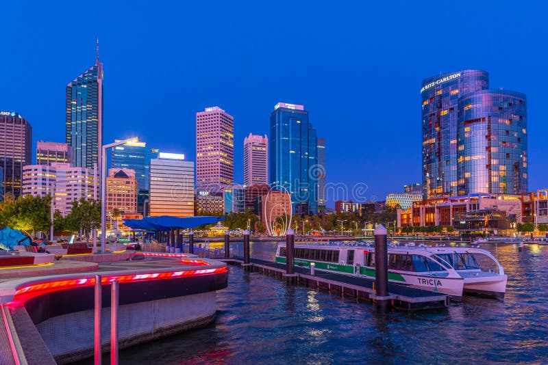 PERTH, AUSTRALIA, JANUARY 19, 2020: Night View of Skyline of Elizabeth ...