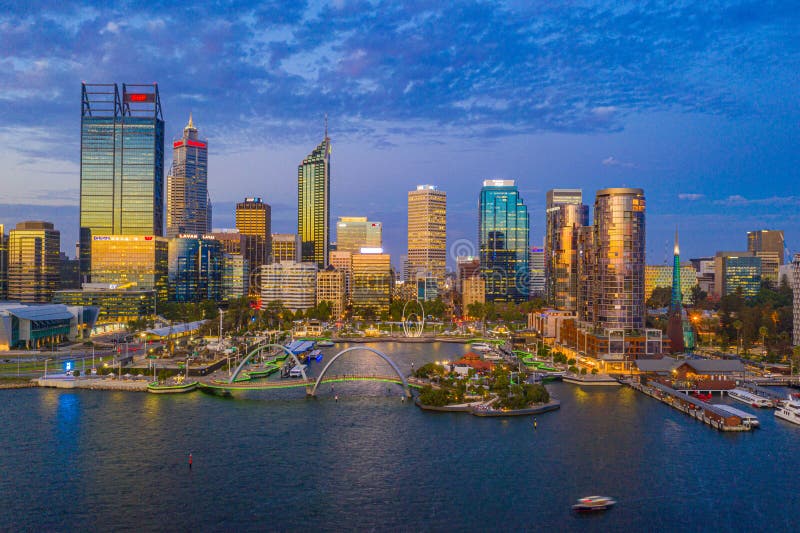 PERTH, AUSTRALIA, JANUARY 17, 2020: Night View of Skyline of Elizabeth ...