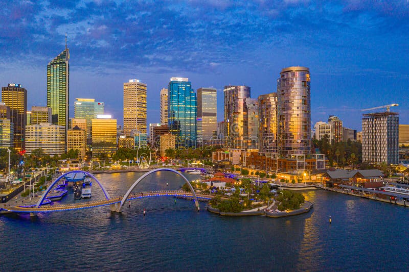 PERTH, AUSTRALIA, JANUARY 17, 2020: Night View of Skyline of Elizabeth ...