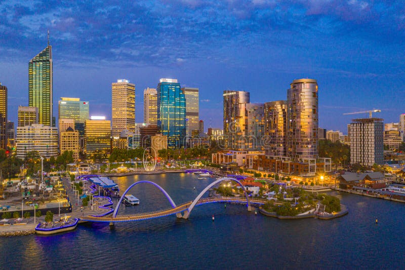 PERTH, AUSTRALIA, JANUARY 17, 2020: Night View of Skyline of Elizabeth ...