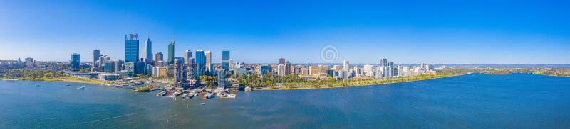 PERTH, AUSTRALIA, JANUARY 17, 2020: Sunset Panorama of Elizabeth Quay ...