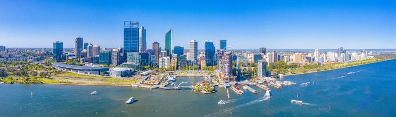 PERTH, AUSTRALIA, JANUARY 16, 2020: Skyline of Elizabeth Quay in Perth ...