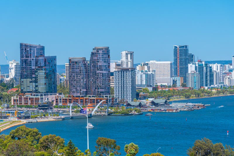 PERTH, AUSTRALIA, JANUARY 18, 2020: Skyline of Elizabeth Quay in Perth ...