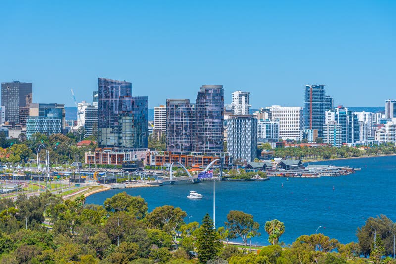 PERTH, AUSTRALIA, JANUARY 18, 2020: Skyline of Elizabeth Quay in Perth ...