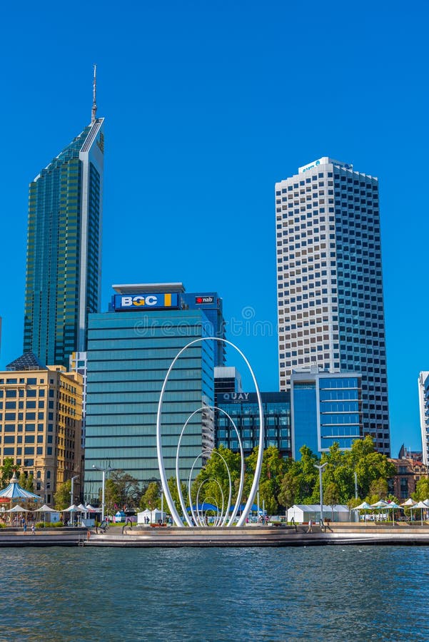 PERTH, AUSTRALIA, JANUARY 18, 2020: Skyline of Elizabeth Quay in Perth ...