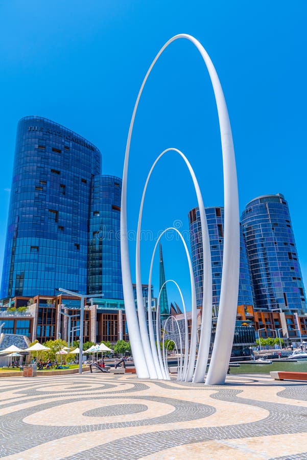 The Spanda Sculpture on Elizabeth Quay`s in Perth CBD and Skyline View ...