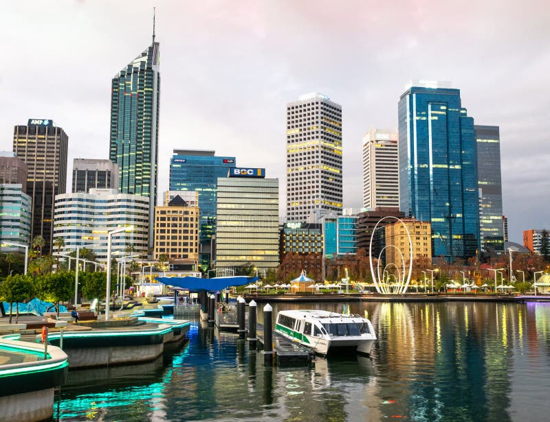 Elizabeth Quay at Night editorial stock image. Image of colour - 188711149