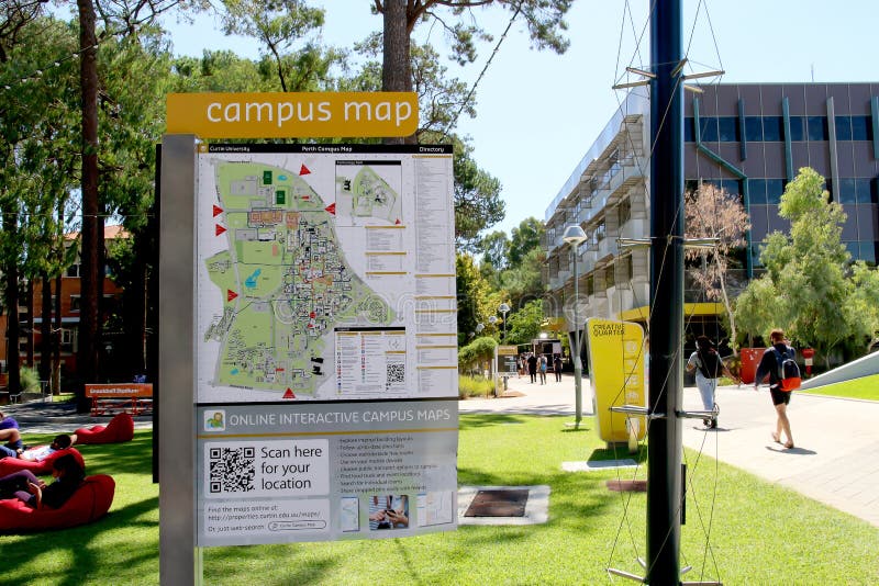 Students on Campus at Curtin University with the Campus Map, Western ...