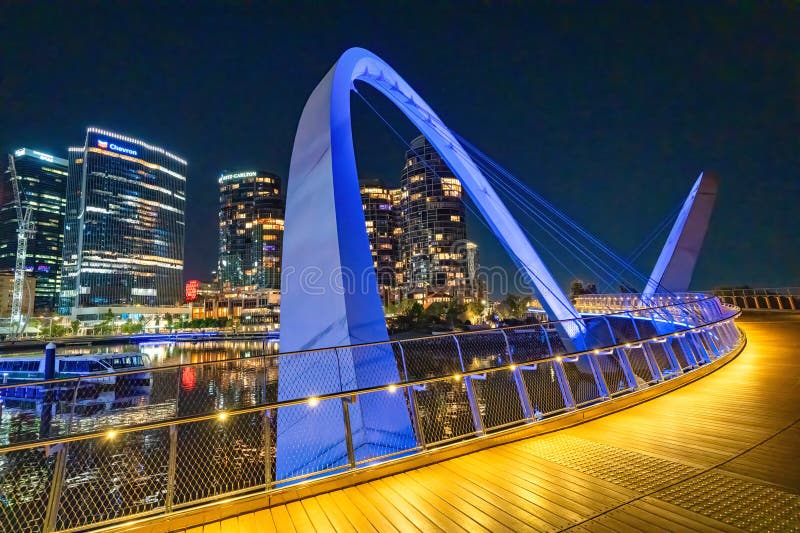 Perth, Australia - September 11, 2023: Elizabeth Quay Bridge at Night ...