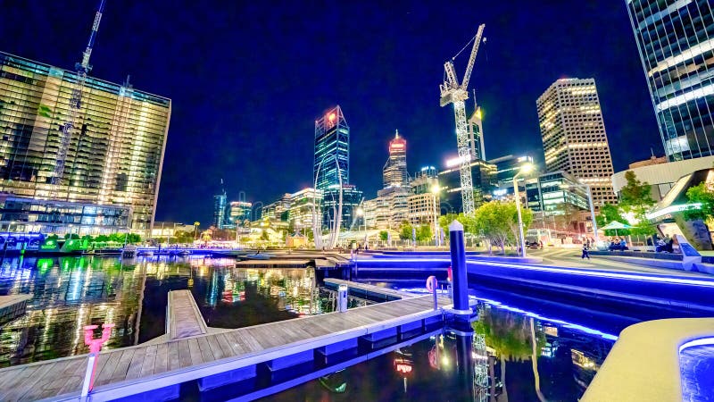 Perth, Australia - September 11, 2023: Elizabeth Quay at Night Stock ...