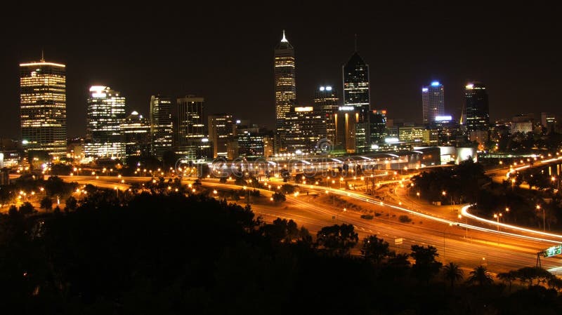 Perth Skyline at Night stock image. Image of city, night - 36188725